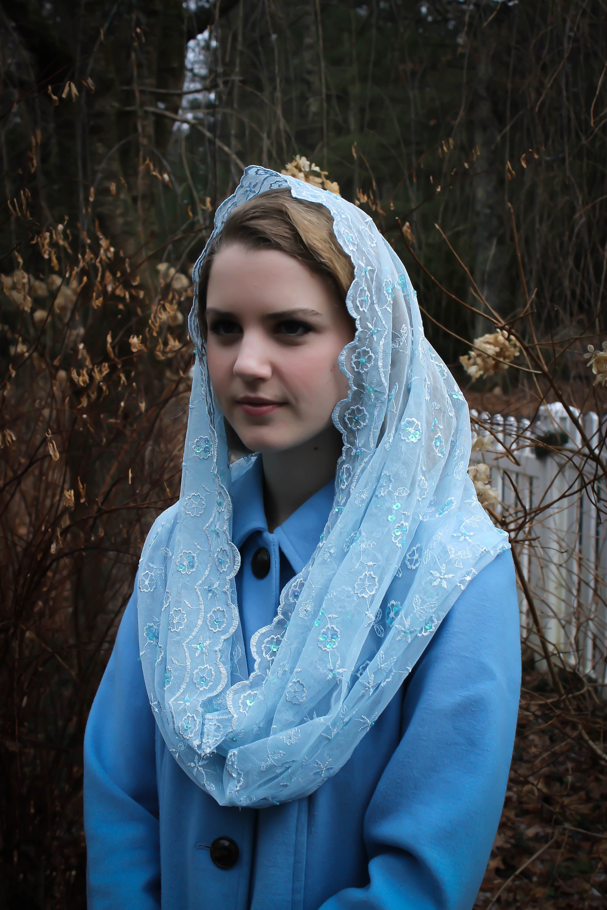 Evintage Veils~ Marian Blue Beaded Embroidered Lace Chapel Veil ...
