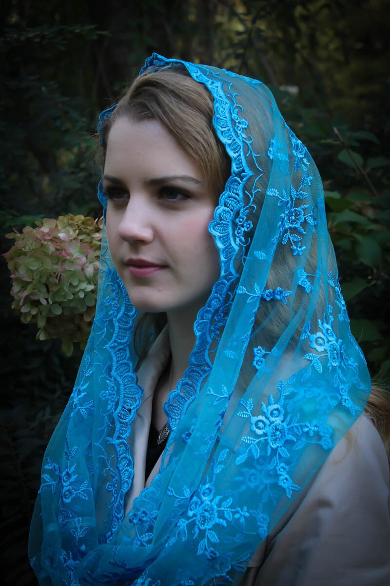 Evintage Veils~NOT QUITE PERFECT Our Lady Turquoise Scalloped ...