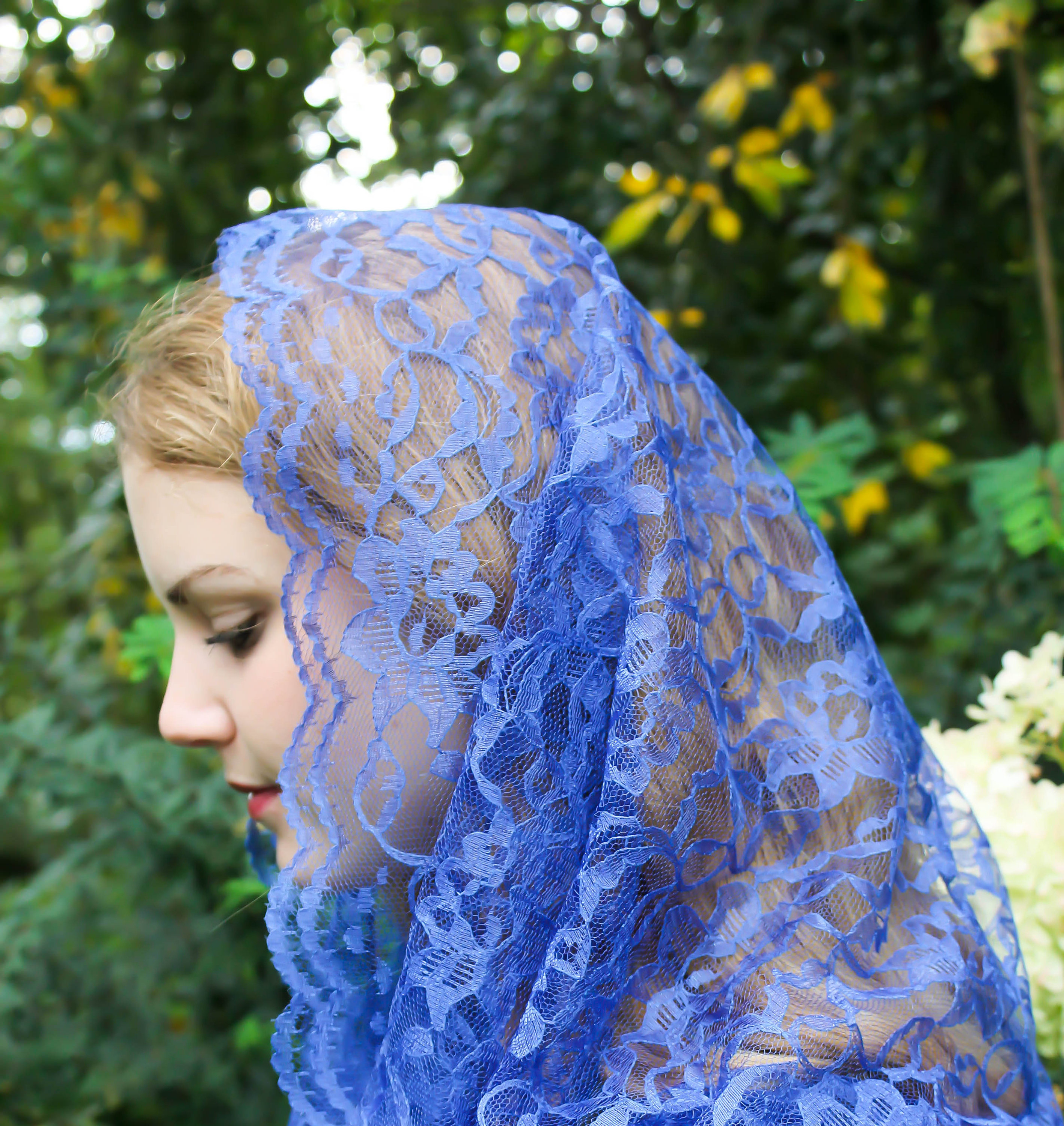 Evintage Veils: READY TO SHIP Marian Blue Soft Lace Infinity Chapel ...