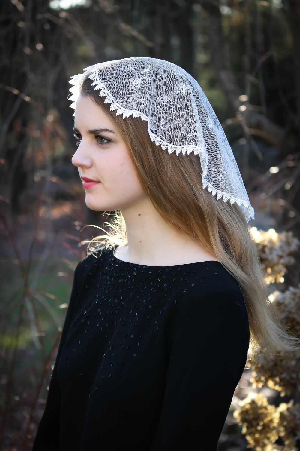 Evintage Veils~ Princess Style Sacre-Coeur Traditional Catholic Ivory ...