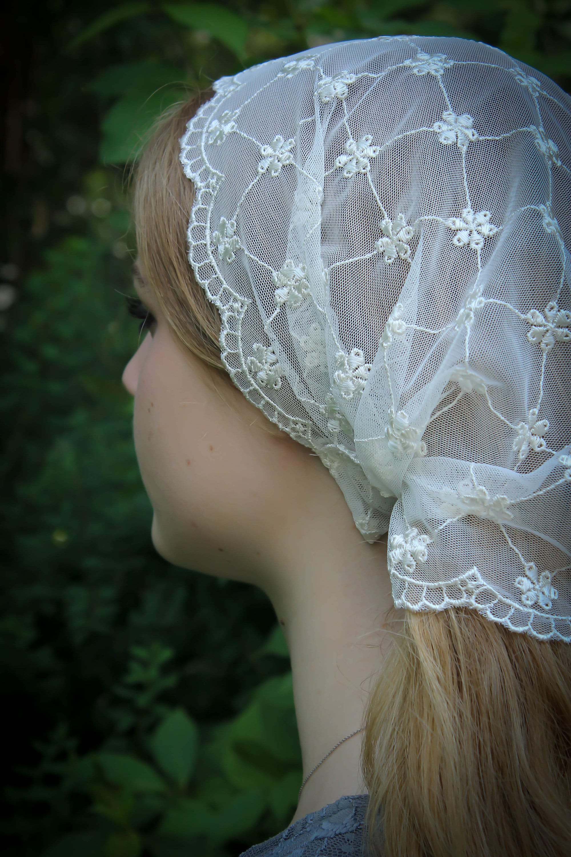 Evintage Veils~ So Soft Headwrap Embroidered Ivory Floral Lace Headband ...