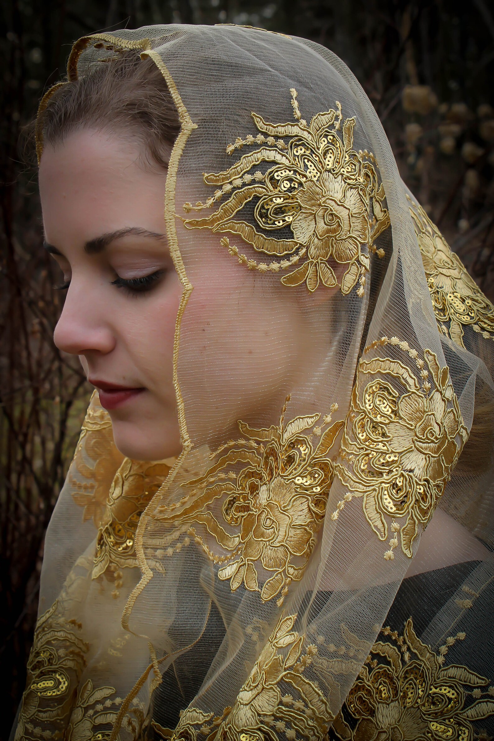 Evintage Veils~ Queen of Peace White/silver OR Gold on Champagne Sequin ...