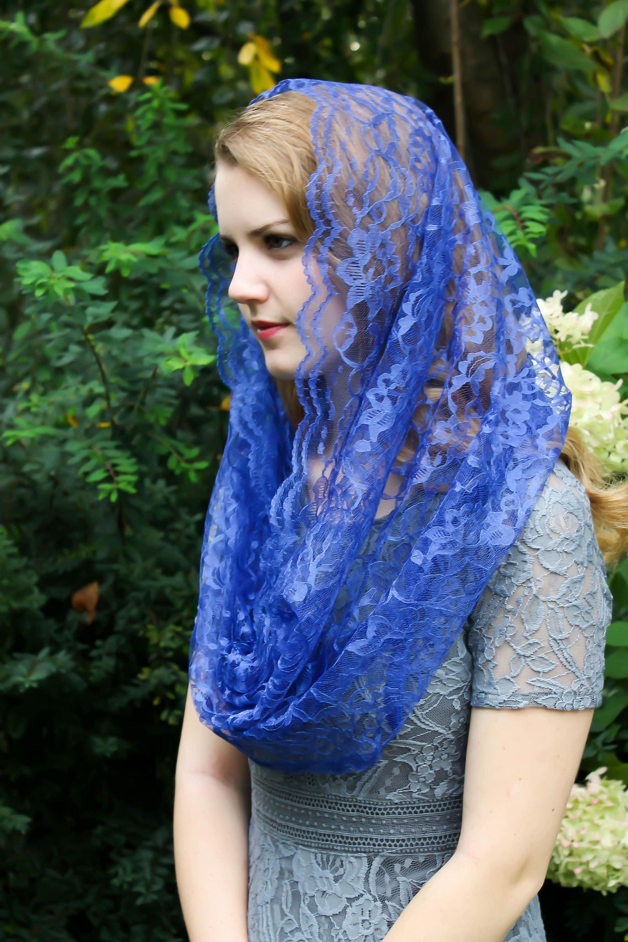 Evintage Veils: READY TO SHIP Marian Blue Soft Lace Infinity Chapel ...