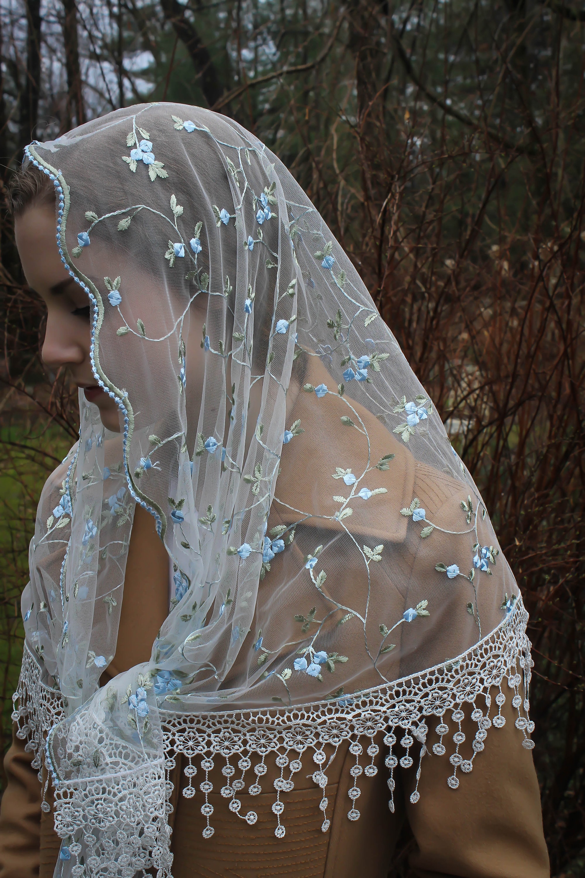 Evintage Veils~ST. Therese Little Flower Marian Blue Fringe Lace ...
