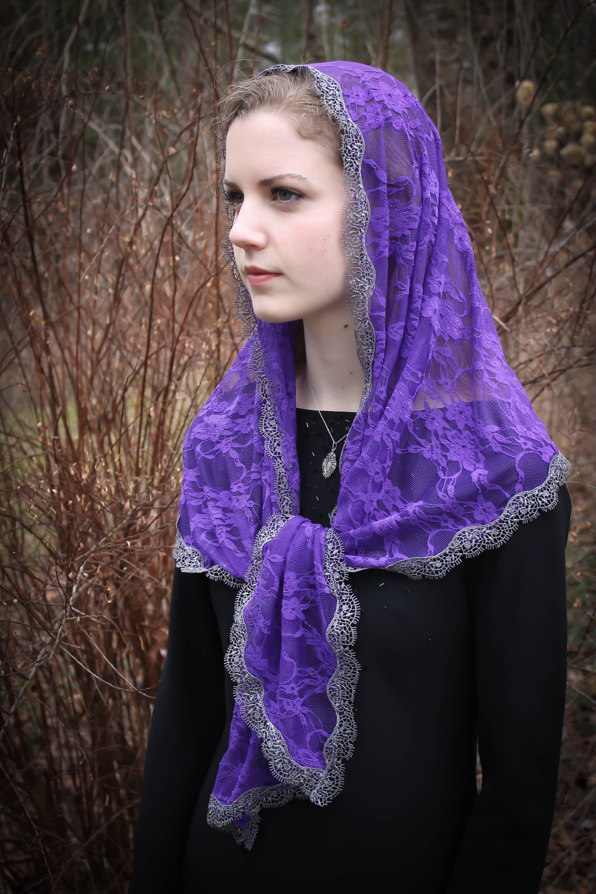 Evintage Veils~Our Lady of the Fields Purple Wildflowers Chapel Veil ...