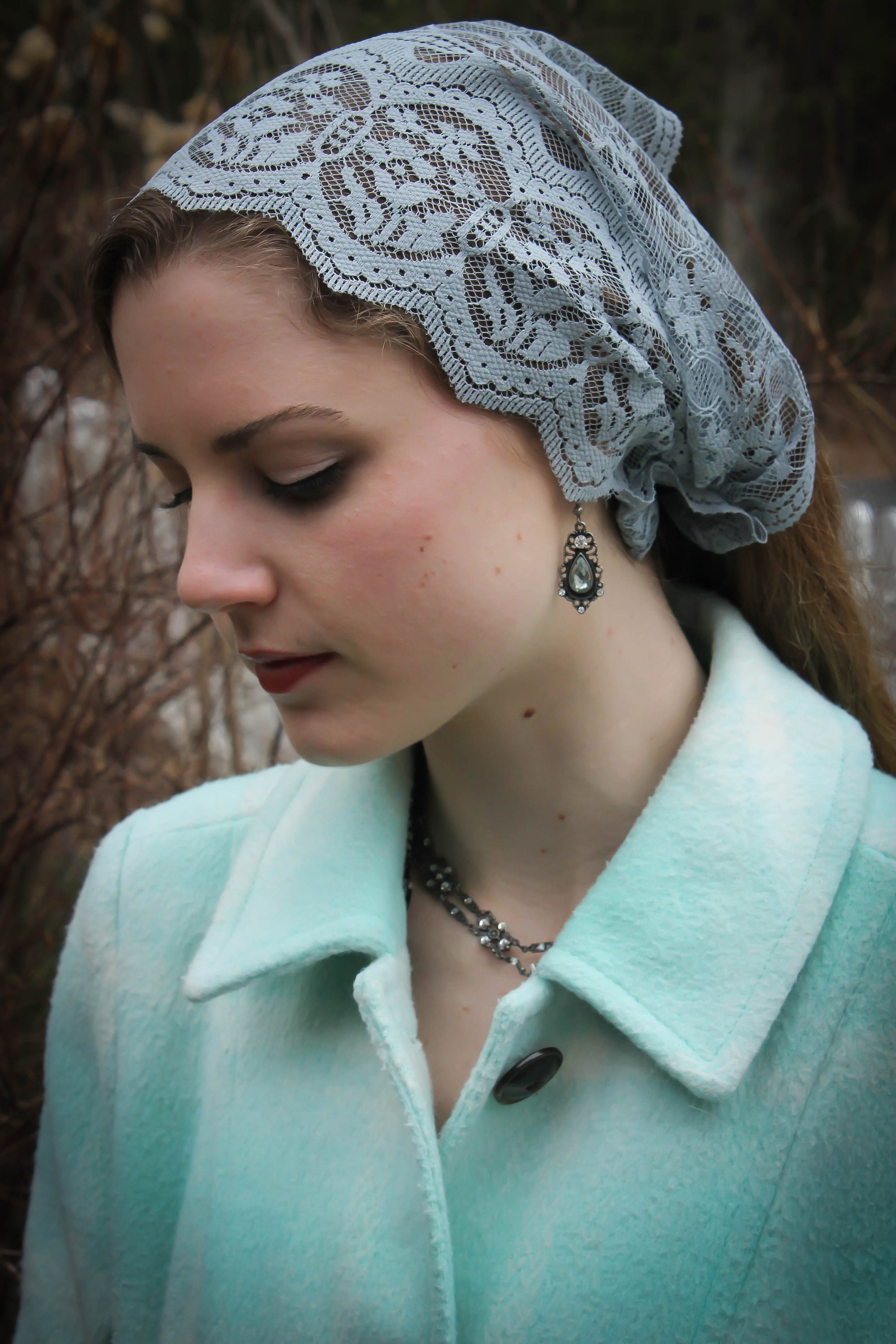 Evintage Veils~ So Soft Headwrap Deep Gray Chantilly Lace Headband ...
