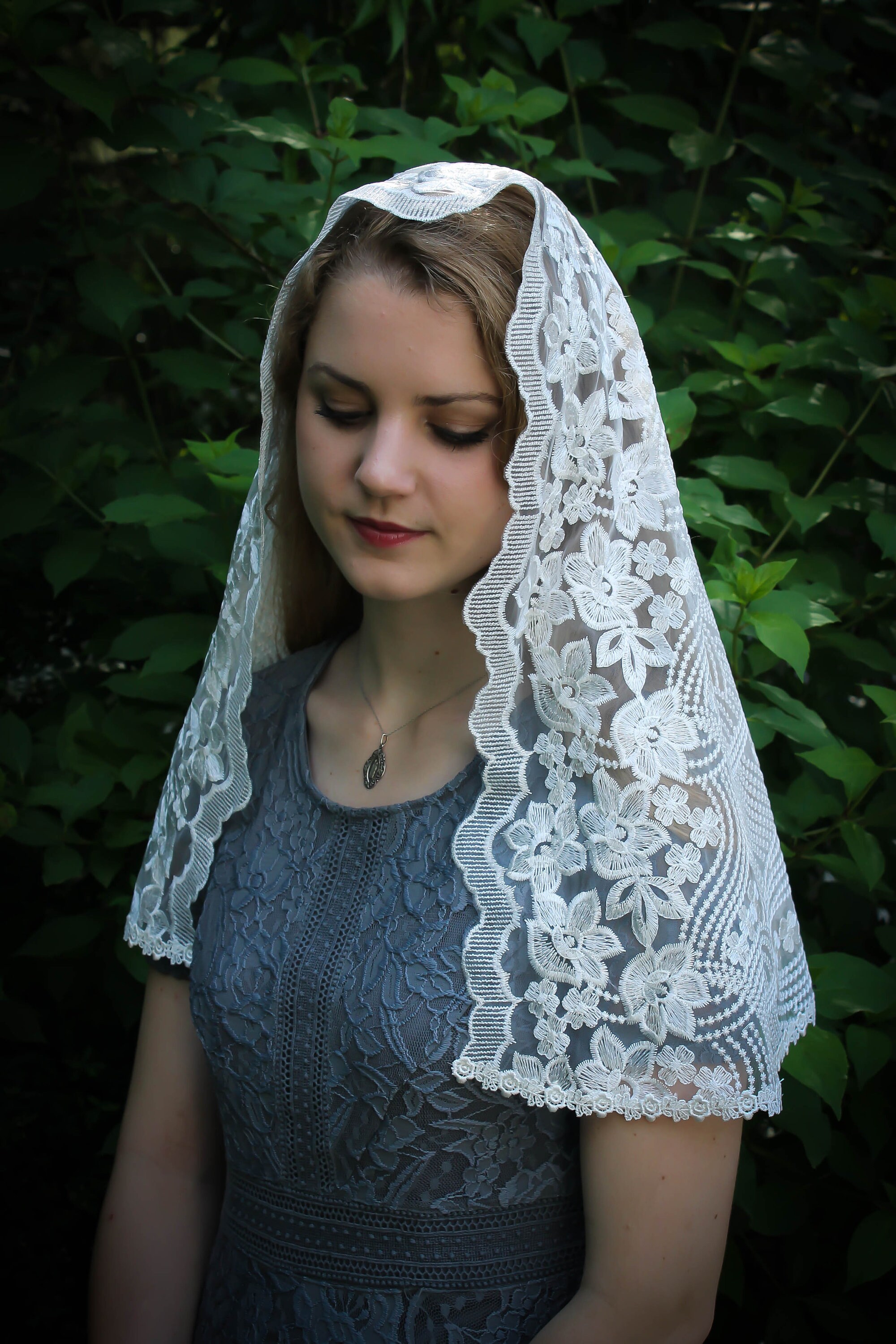 Evintage Veils~ READY TO SHIP Our Lady of Guadalupe Lovely White Floral ...