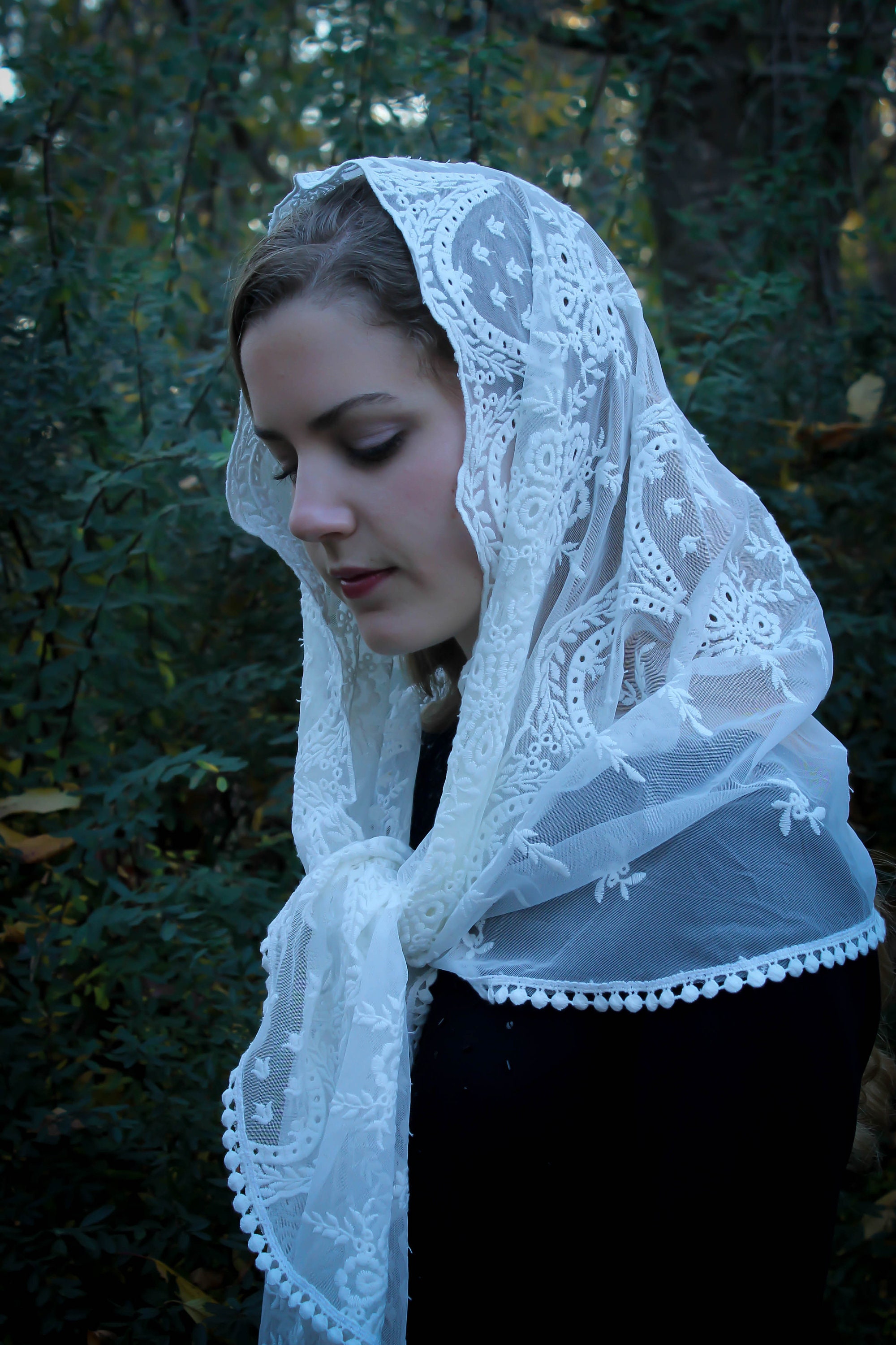 Evintage Veils~ Our Lady of Fatima Cream White OR Ivory Embroidered ...