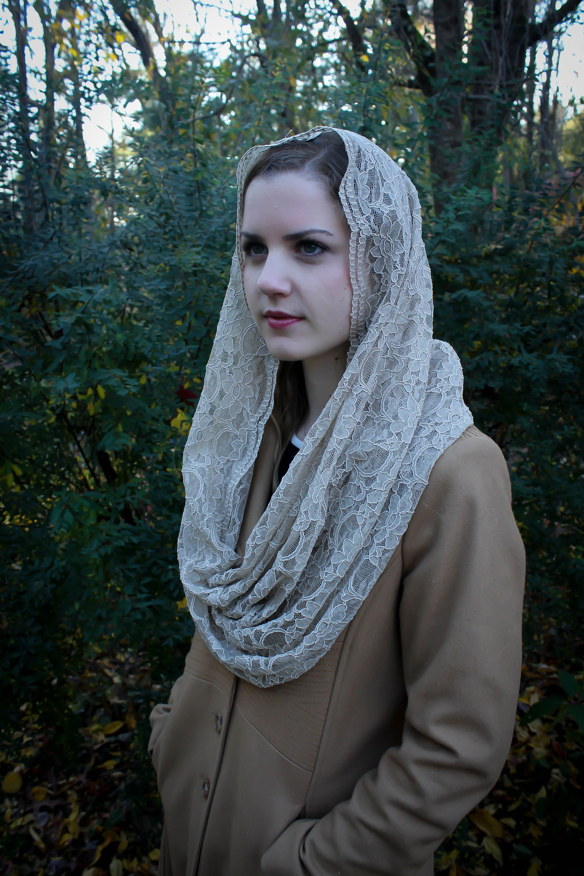 Evintage Veils~ Regina Caeli Soft Beige Embroidered Lace Chapel Veil ...