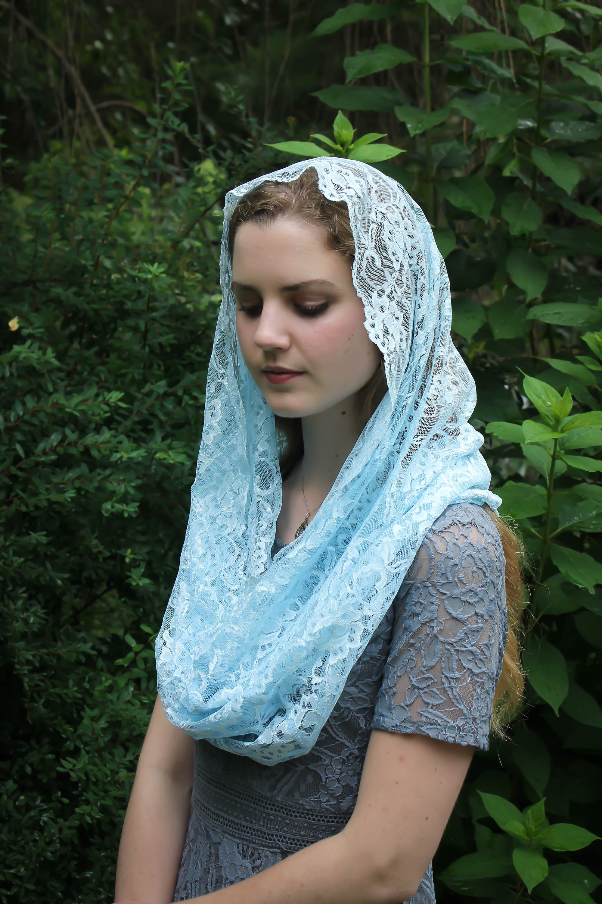 Evintage Veils: Lovely Marian Blue Chantilly Lace Infinity Mantilla ...
