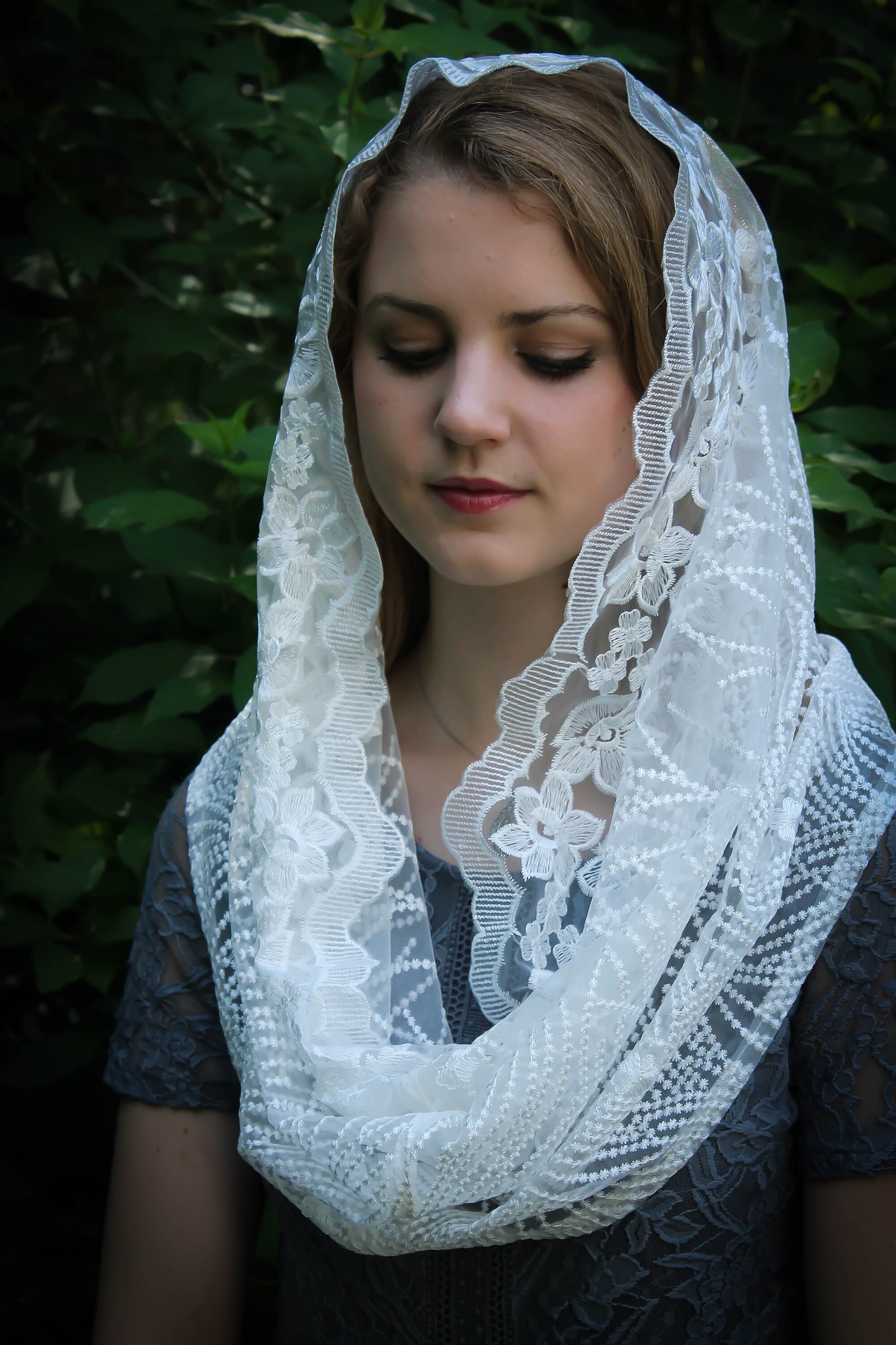 Evintage Veils~ Our Lady of Guadalupe Lovely White Floral Embroidered ...