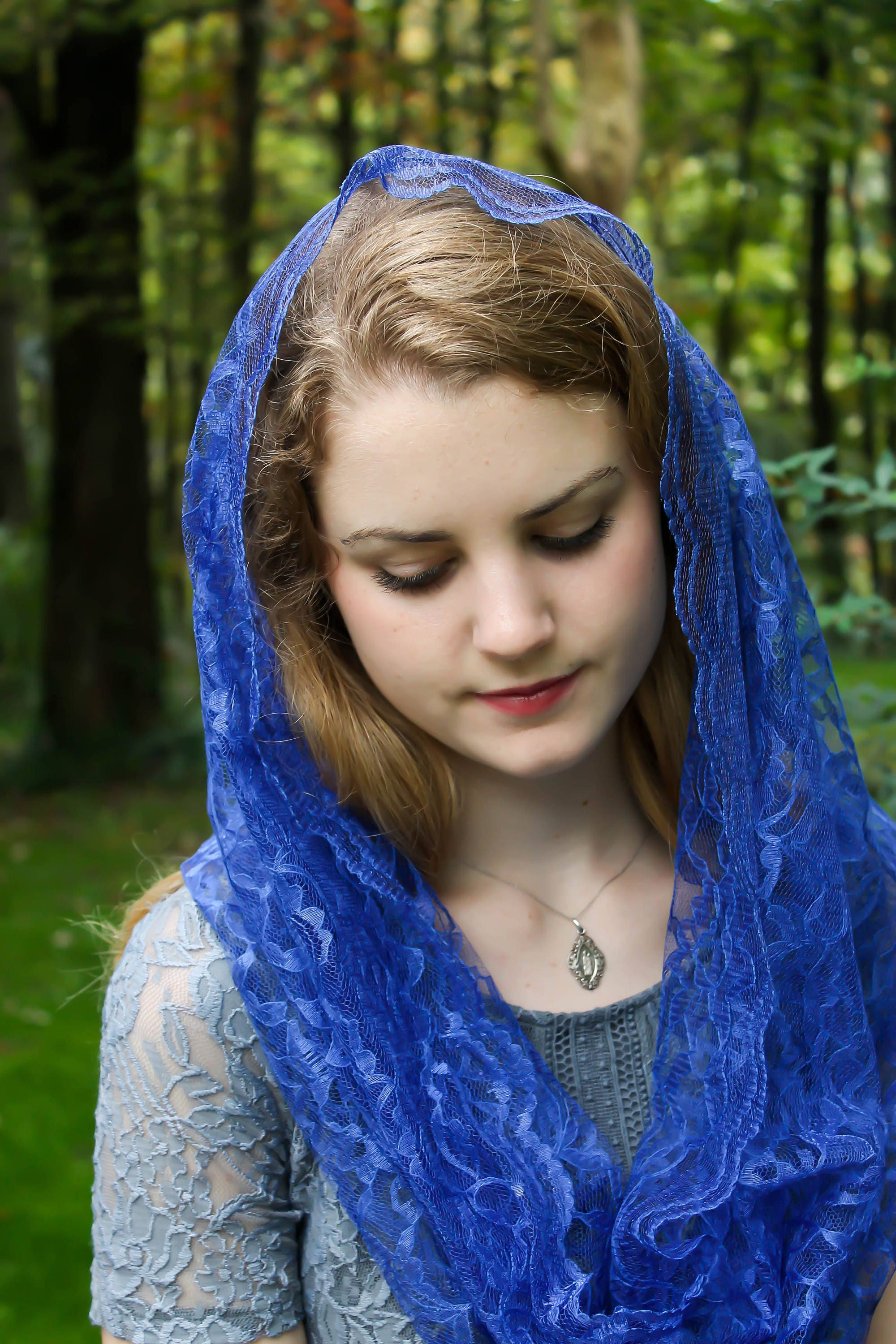 Evintage Veils: READY TO SHIP Marian Blue Soft Lace Infinity Chapel ...