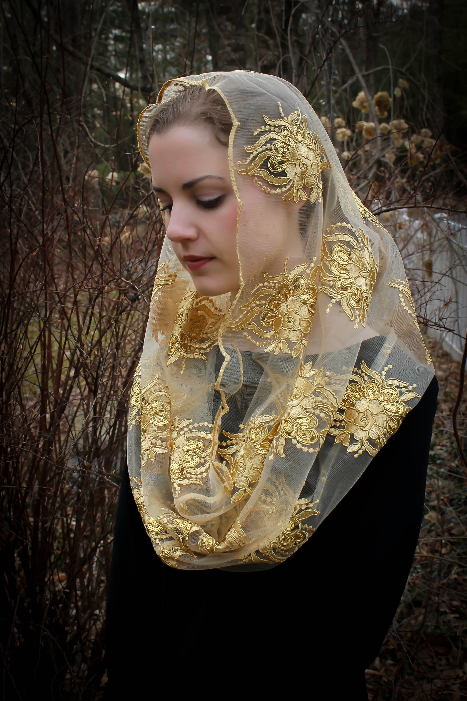 Evintage Veils~ Queen of Peace White/silver OR Gold on Champagne Sequin ...