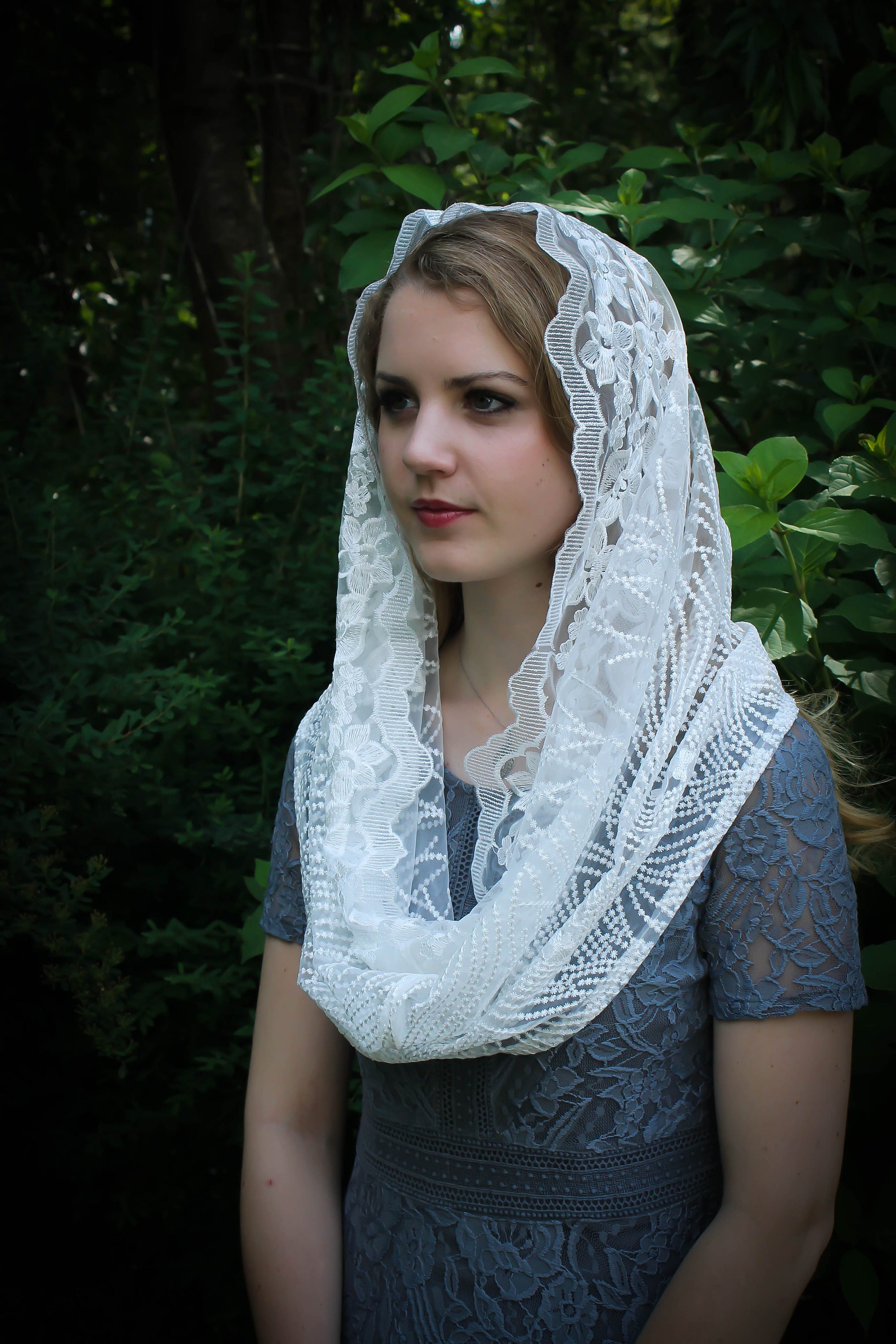 Evintage Veils~ Our Lady of Guadalupe Lovely White Floral Embroidered ...