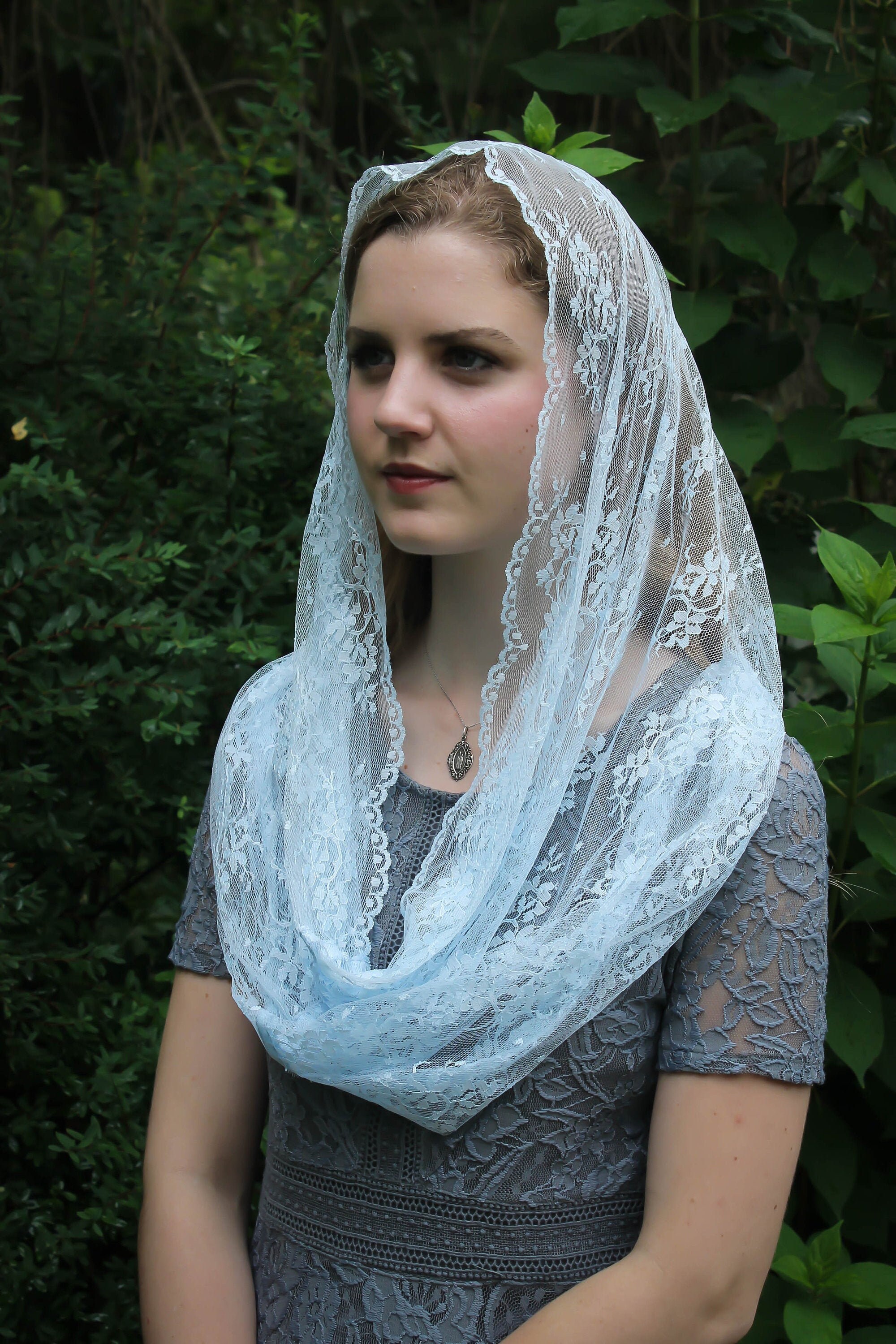Evintage Veils: Our Lady Queen of Peace Marian Blue Chantilly Lace ...