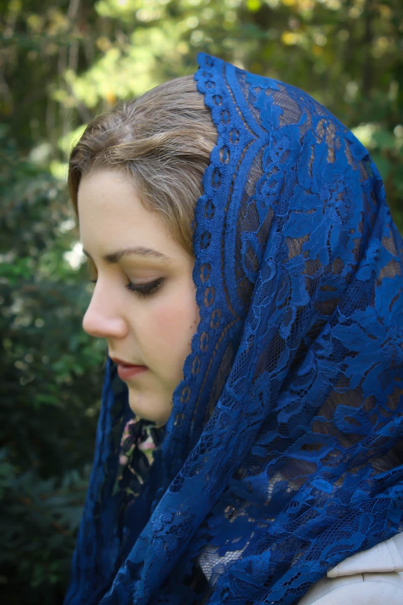 Evintage Veils: Ready to Ship Our Lady Queen of Peace Royal Blue French ...