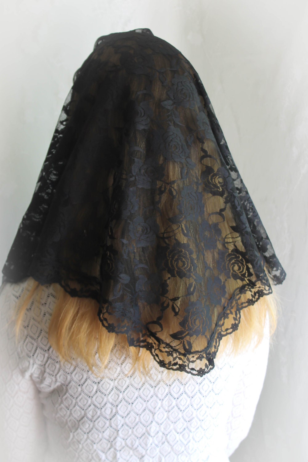 Evintage Veils~ Traditional Black Vintage Inspired Triangle Mantilla ...