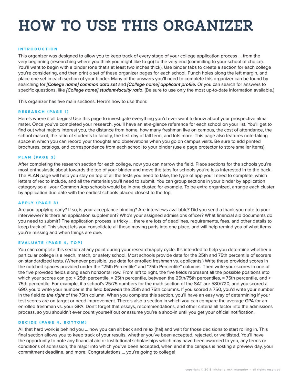 Printable College Application Organizer — Research, Plan, Apply ...