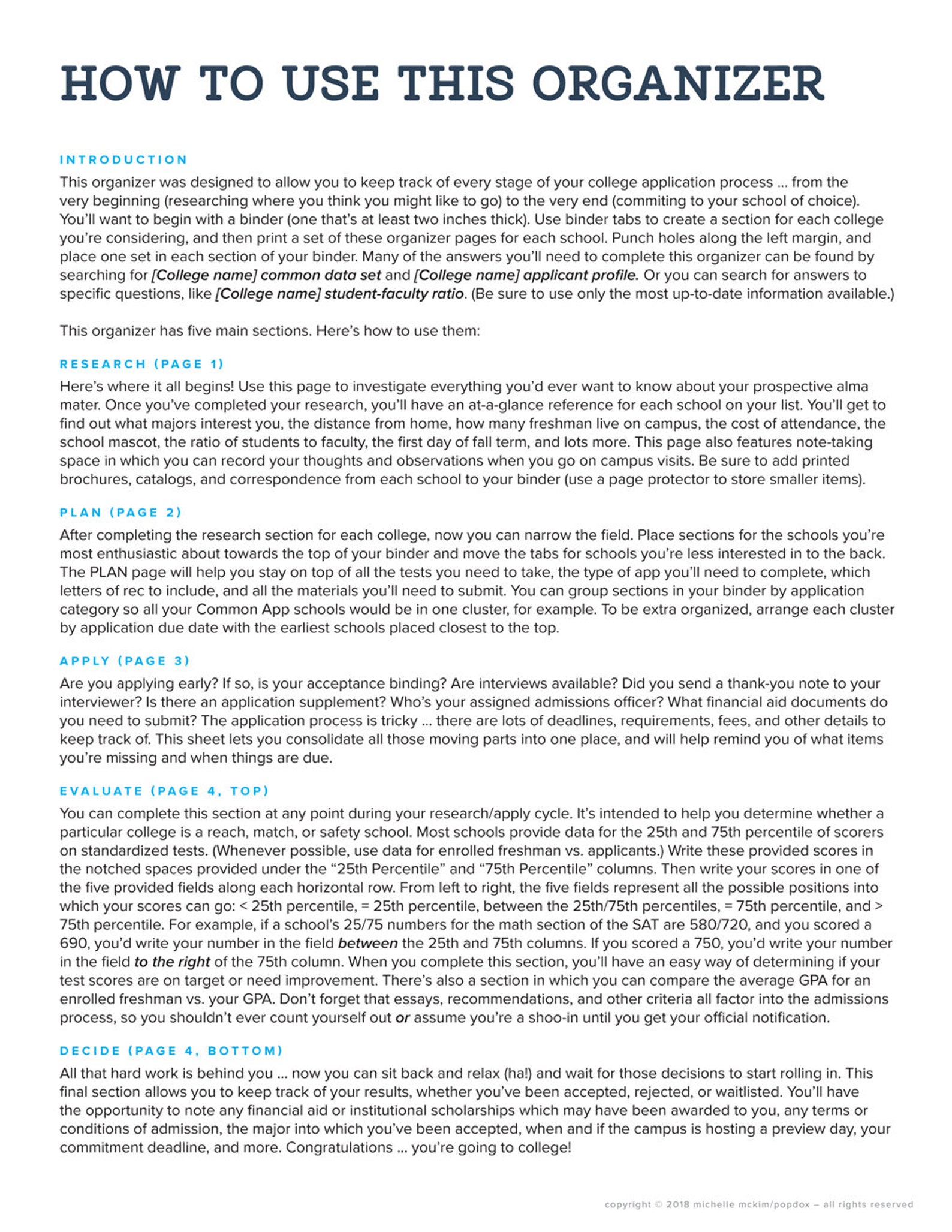 Printable College Application Organizer — Research, Plan, Apply ...