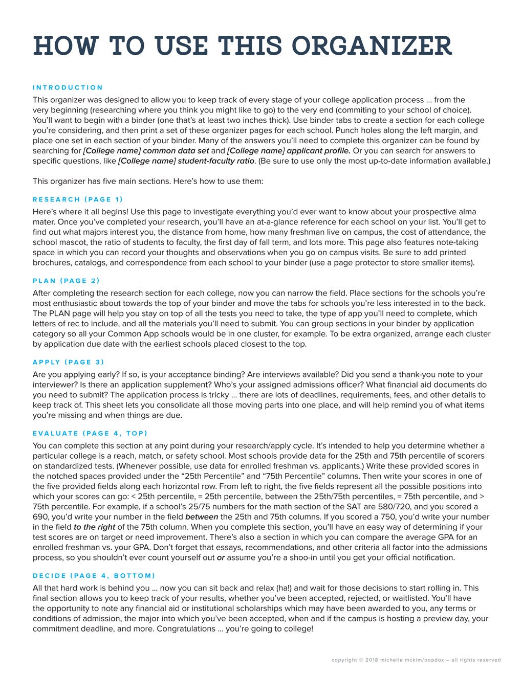 Printable College Application Organizer — Research, Plan, Apply ...