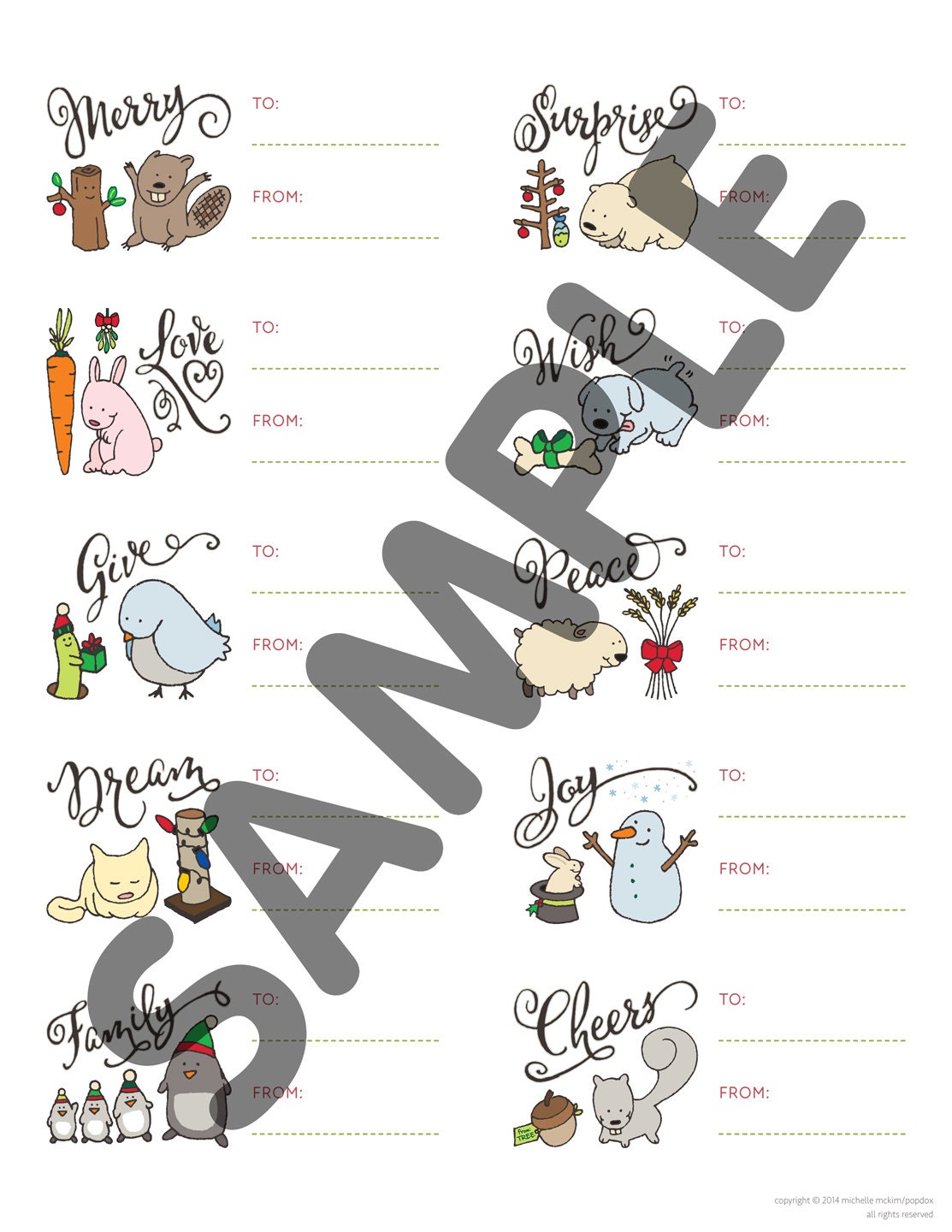 INSTANT DOWNLOAD / Printable Christmas Gift Labels — 10 Hand-drawn ...