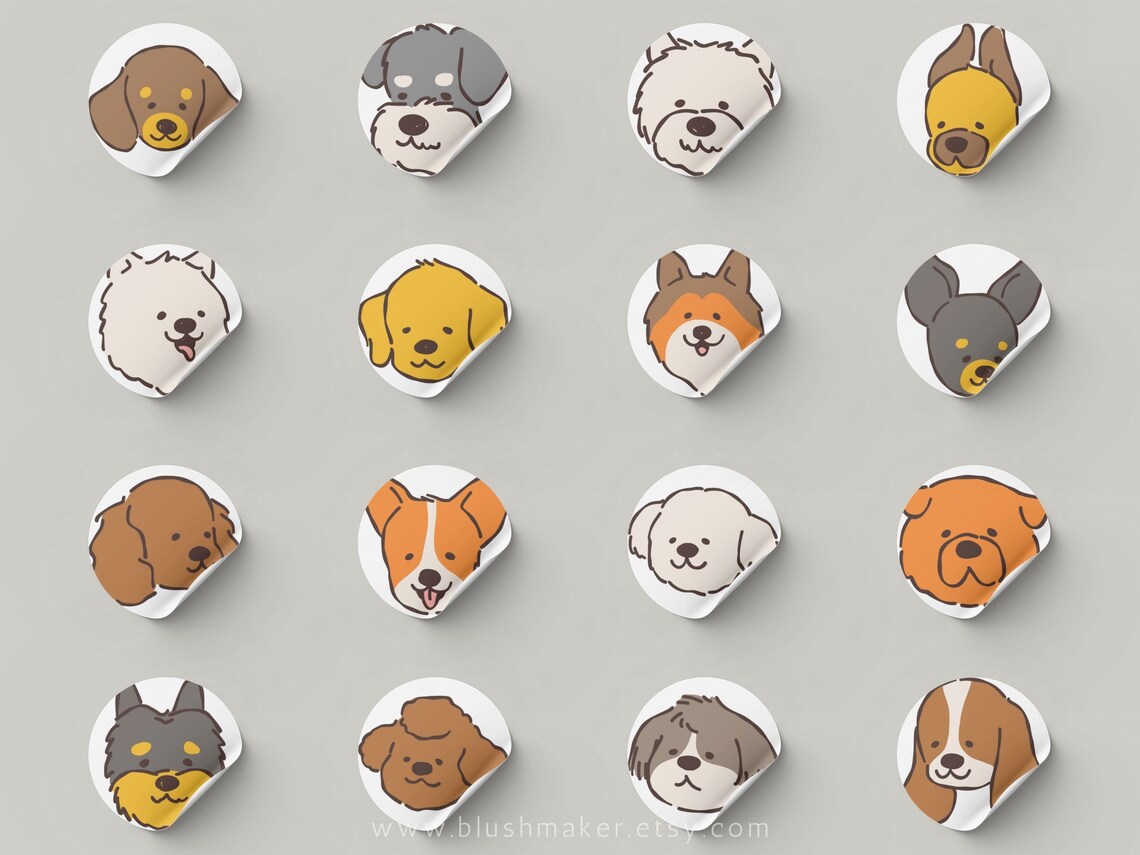32 Dog Breeds Heads Drawing Colored Set - Etsy