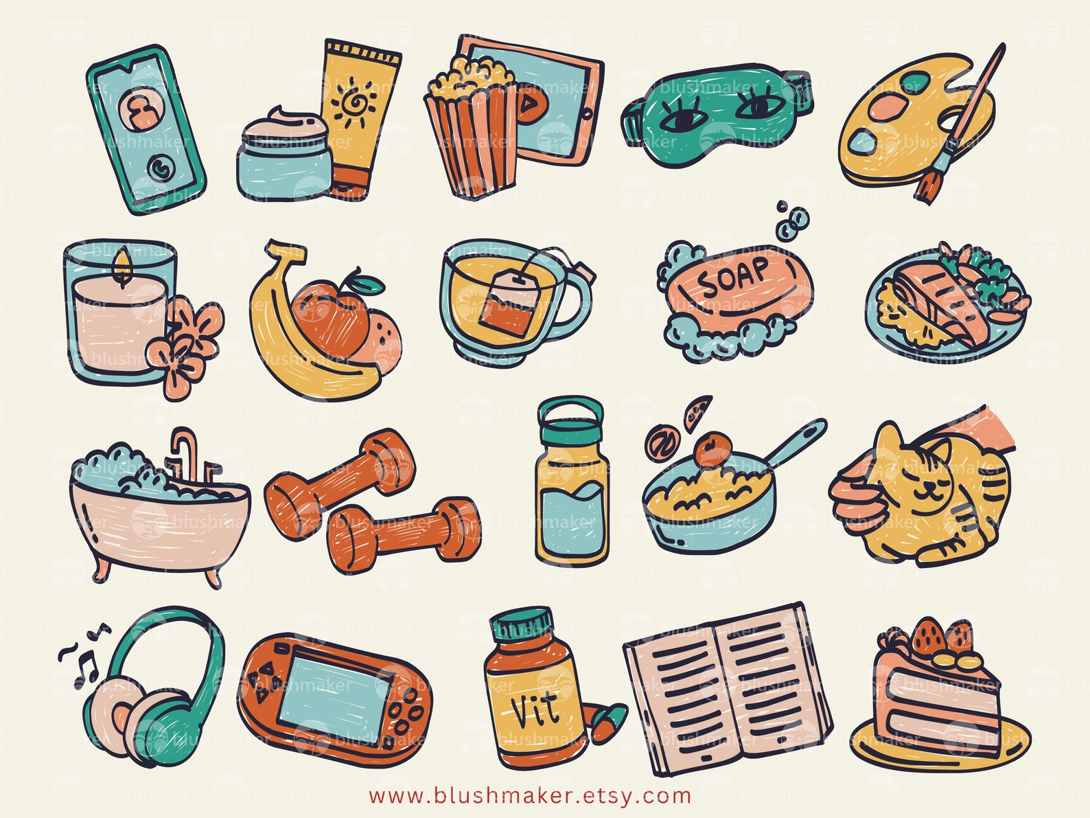 20 Self Care Ideas Doodle Set - Etsy