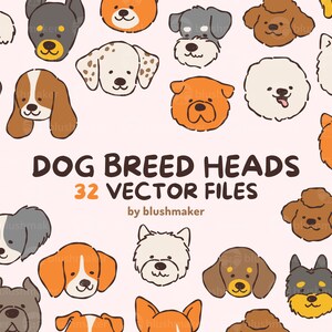 32 Dog Breeds Heads Drawing Colored Set - Etsy