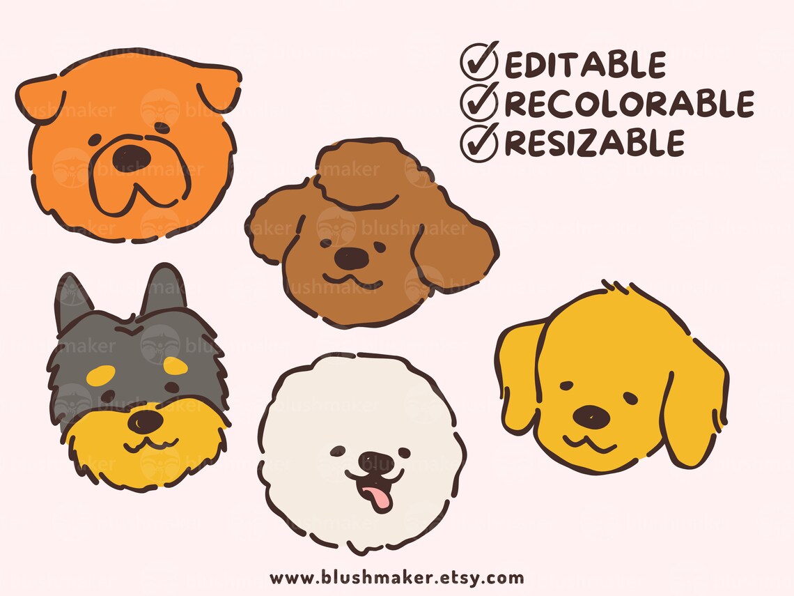 32 Dog Breeds Heads Drawing Colored Set - Etsy