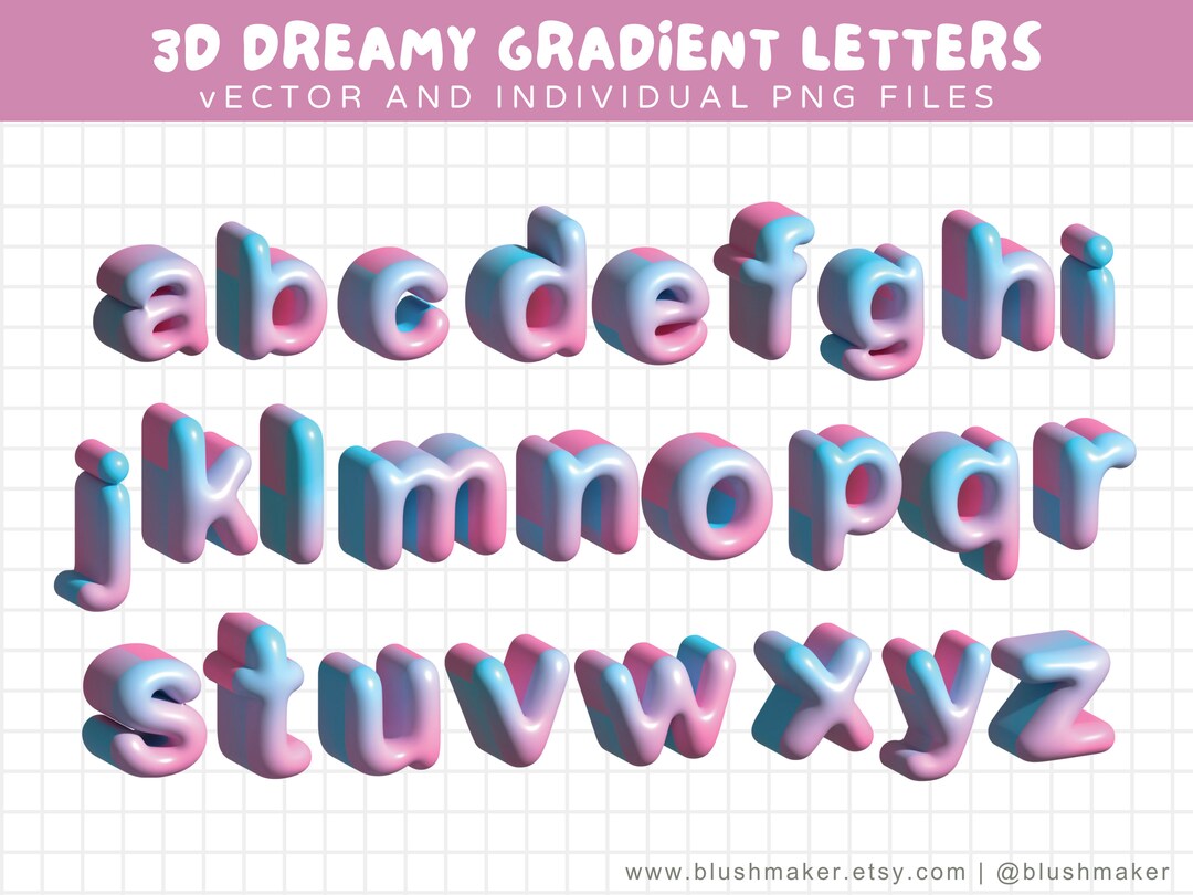 3D Dreamy Gradient Alphabet Font Set High Quality 300DPI PNG Format ...