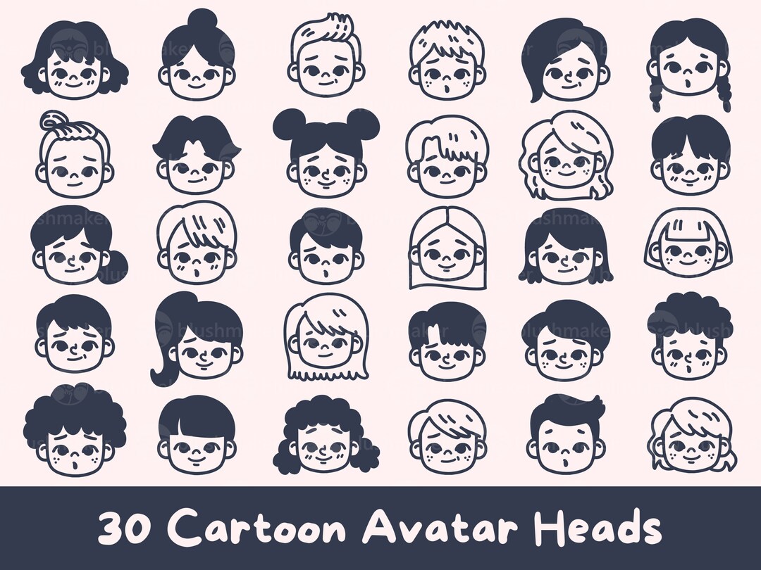 30 Cartoon Avatar Heads Vector Set - Etsy