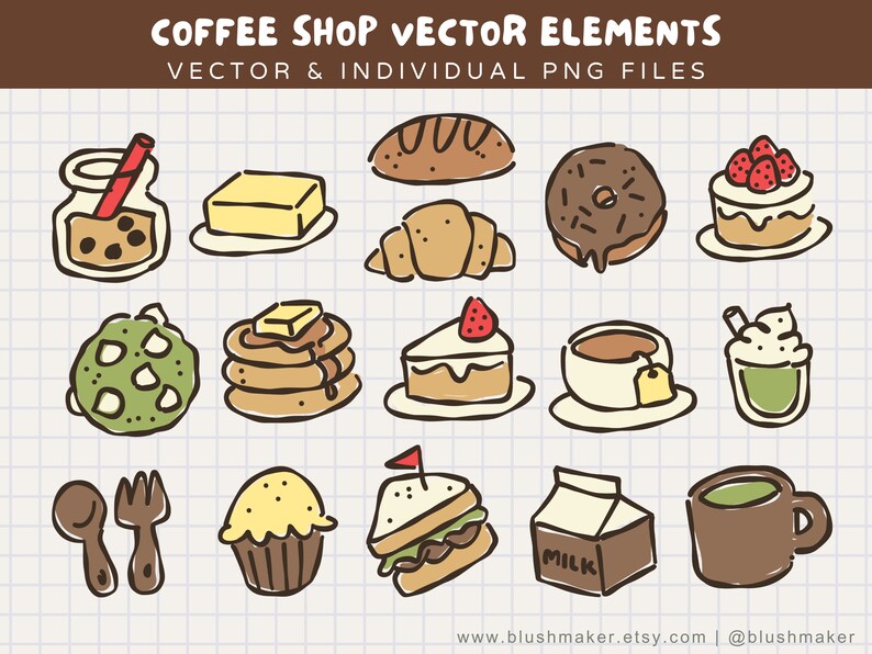 Cafe Coffee Shop Elements Icons Handdrawn Vector Outlined Set - Etsy