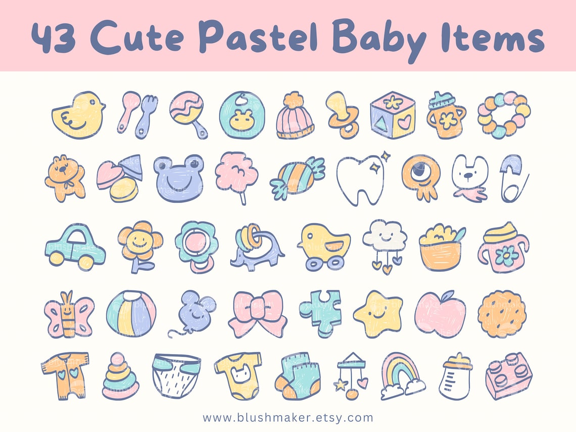 43 Cute Pastel Baby Child Items Stuff Things Set - Etsy