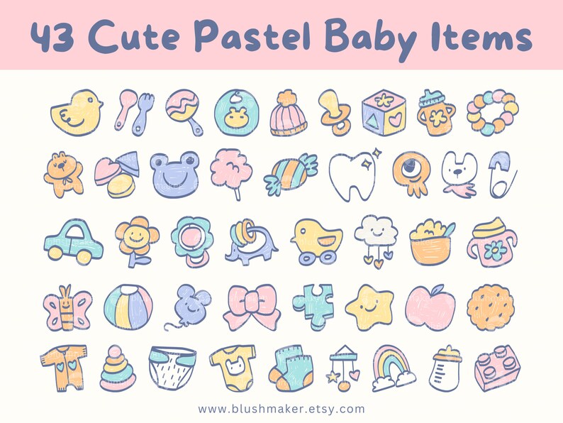 43 Cute Pastel Baby Child Items Stuff Things Set - Etsy