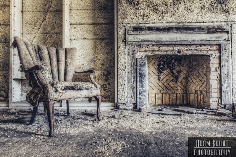 Abandoned Apartment Chair by Fireplace - Urban Decay, Dystopian Photo ...