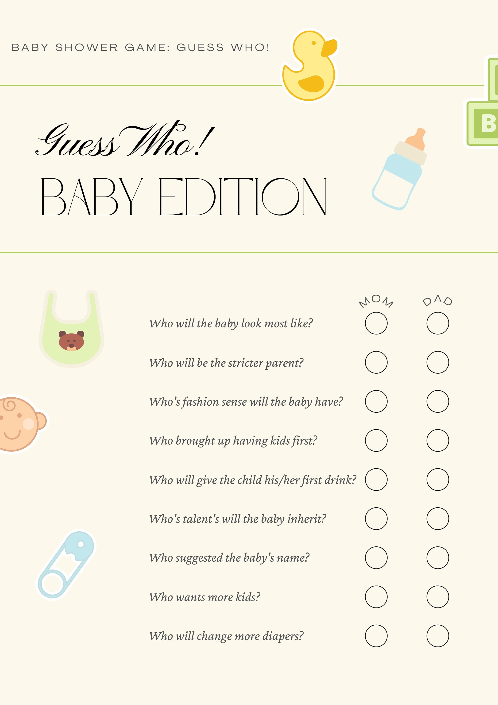 Baby Shower Guess Who Game Printable - Etsy