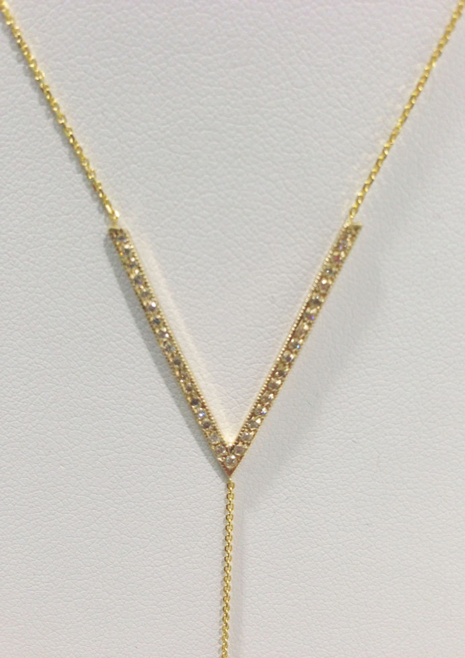 14K Gold Diamond V-style Drop Necklace - Etsy