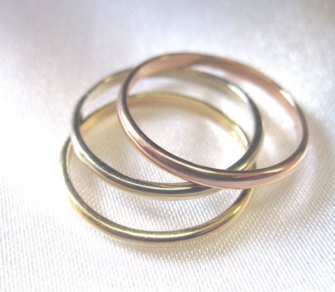 3 Tri-color Gold Rings 14K Yellow Gold 14K White Gold 14K - Etsy