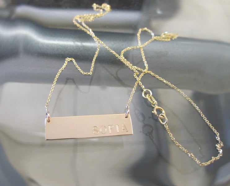 Personalized 14K Gold Name Plate Necklace, Initial, Customized, Bar ...