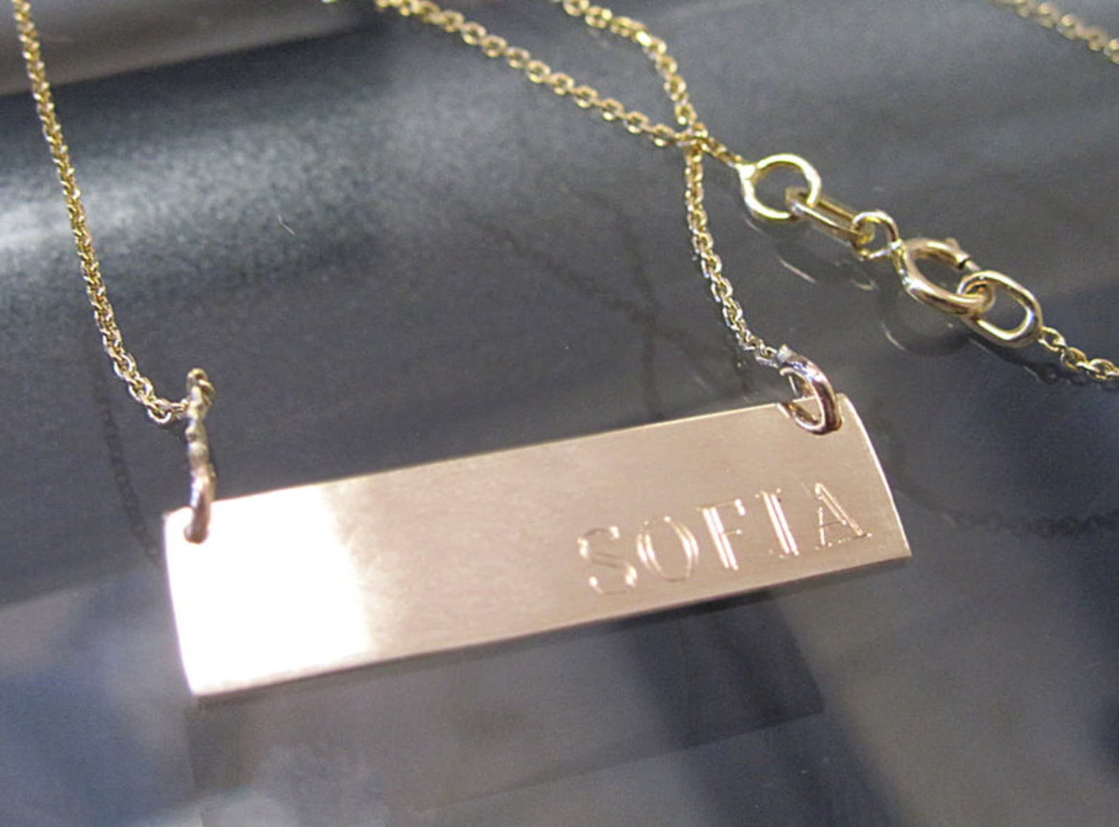 Personalized 14K Gold Name Plate Necklace, Initial, Customized, Bar ...