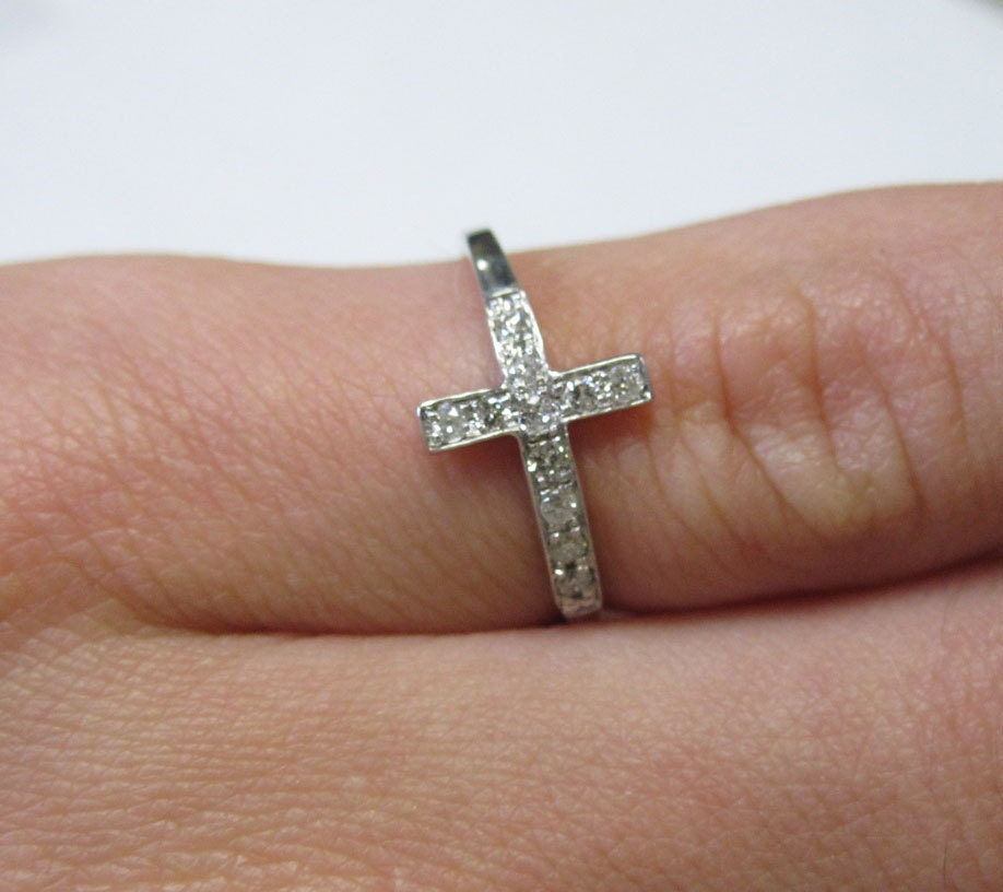 14K Gold 0.20 Cts. Diamond Sideways Cross Knuckle Pinky Ring 6J7720 - Etsy