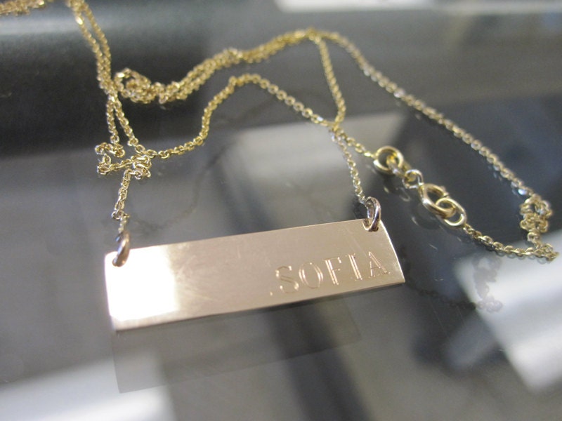 Personalized 14K Gold Name Plate Necklace Initial - Etsy