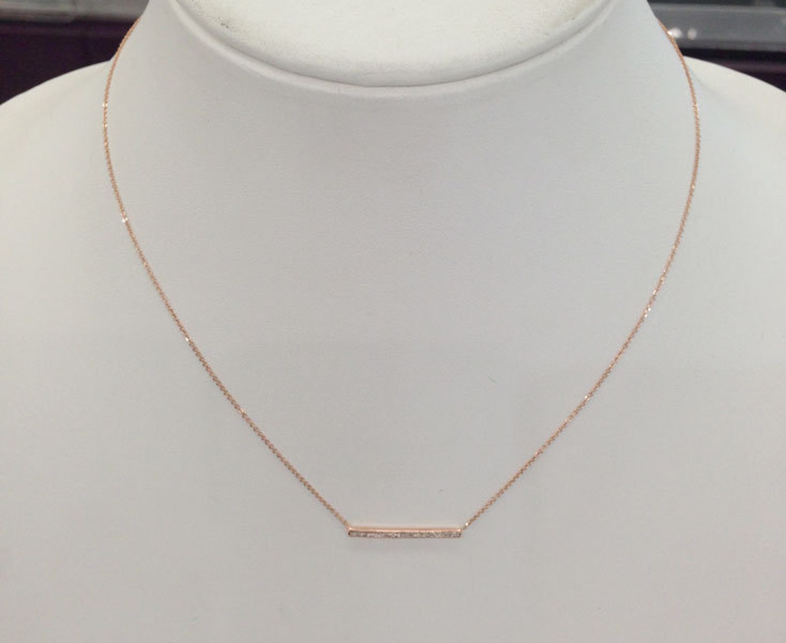 14K Gold Diamond 1" Bar Necklace 6J7896 - Etsy