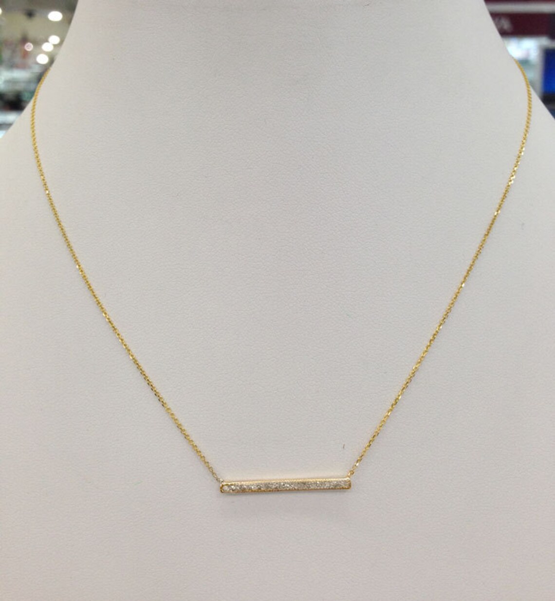 14K Gold Diamond 1" Bar Necklace 6J7896 - Etsy