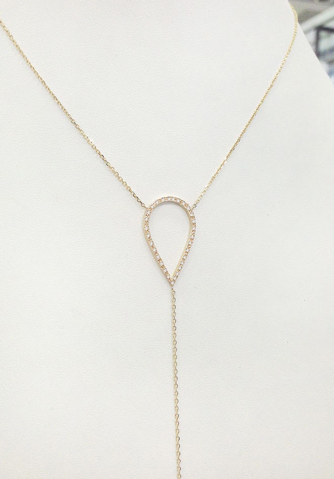 14K Gold Diamond Pear Shaped Drop Necklace 6J7922 - Etsy