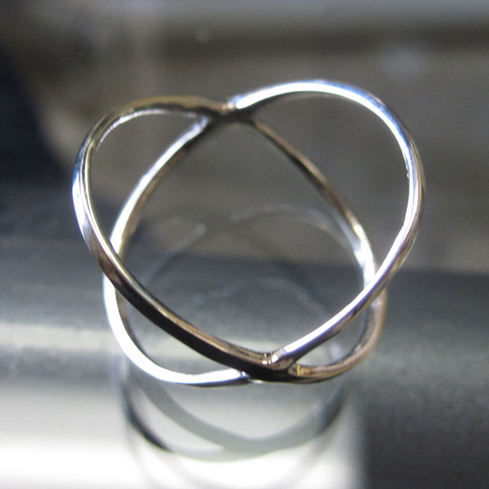 14K Solid Gold Orbit Ring, Criss Cross Ring, Crossing Loop Ring, X Ring ...