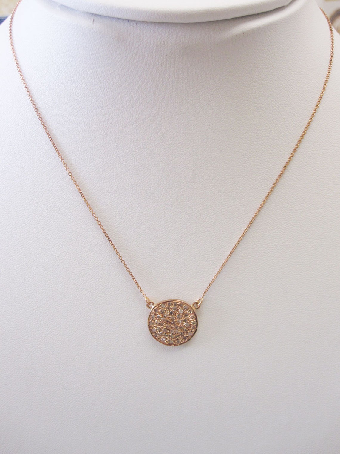 14K Gold Round Pave Pendant Necklace With Diamonds 6J8115 - Etsy