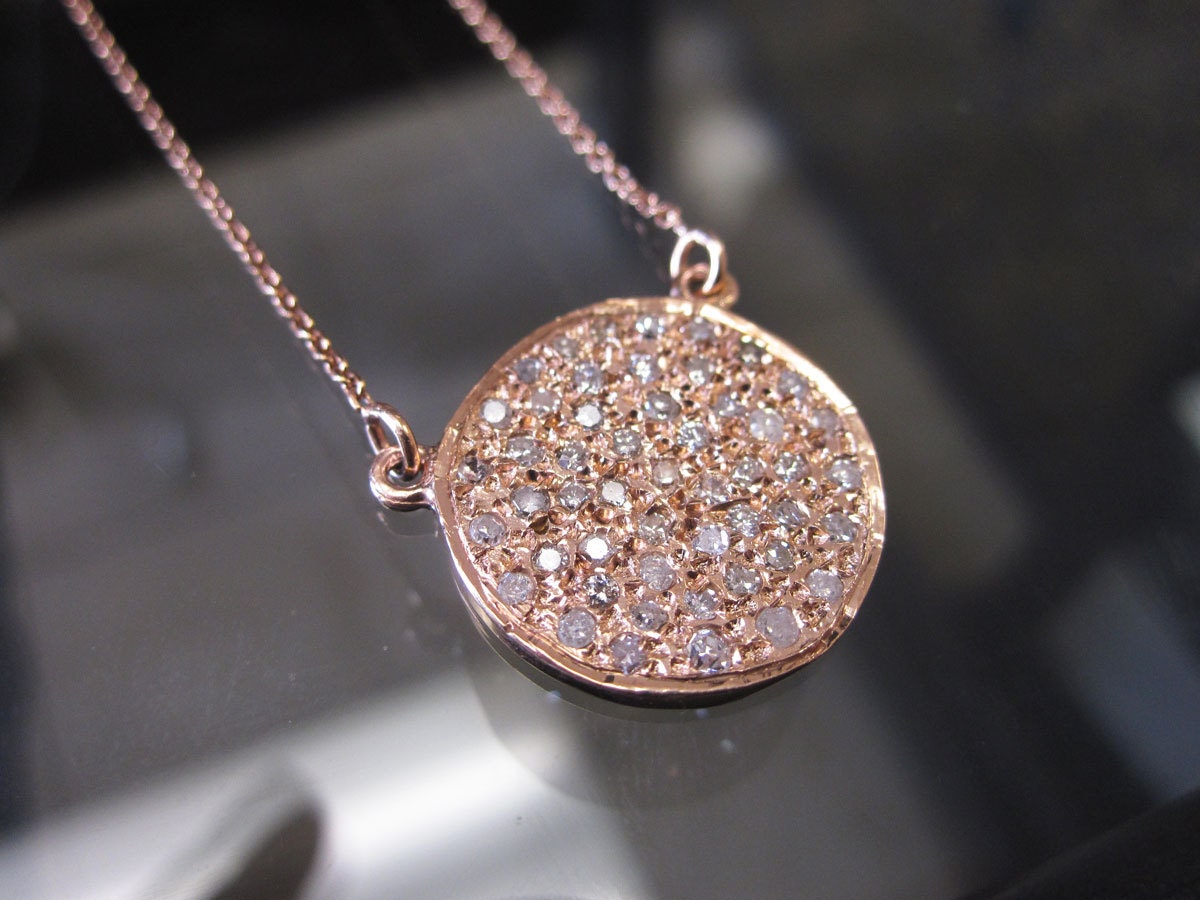 14K Gold Round Pave Pendant Necklace With Diamonds 6J8115 - Etsy