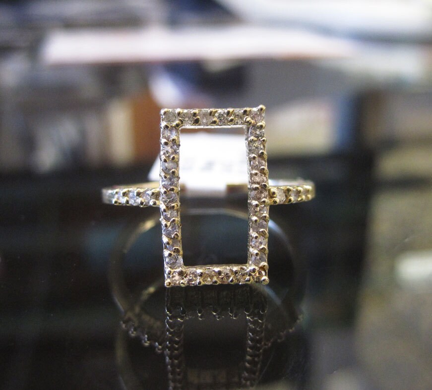14K Gold Diamond Rectangular Geometric Fashion Ring 6J8154 - Etsy