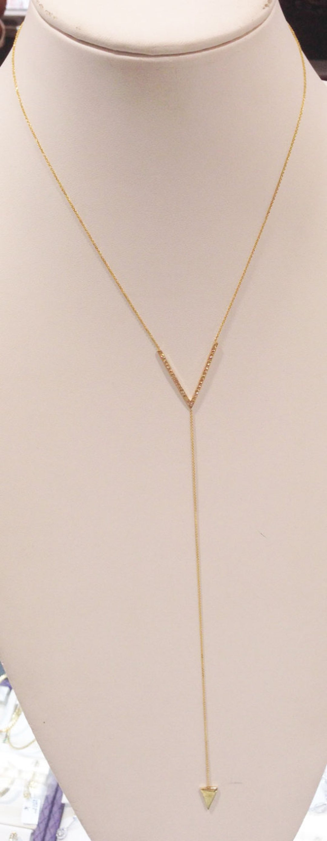 14K Gold Diamond V-style Drop Necklace - Etsy